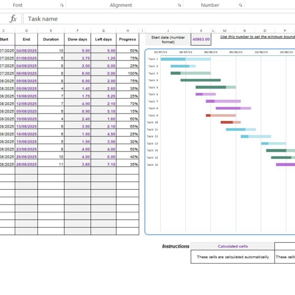 Excel Gantt Chart with dynamic diagram - All Templates